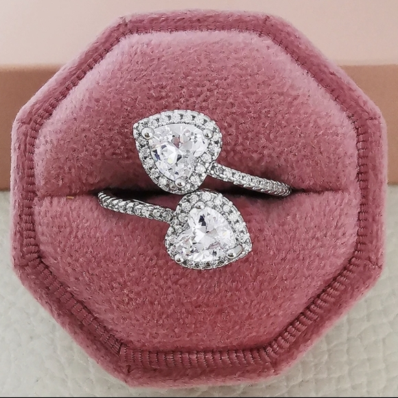 Jewelry | New Silver Double Heart Adjustable Diamond Ring | Poshmark